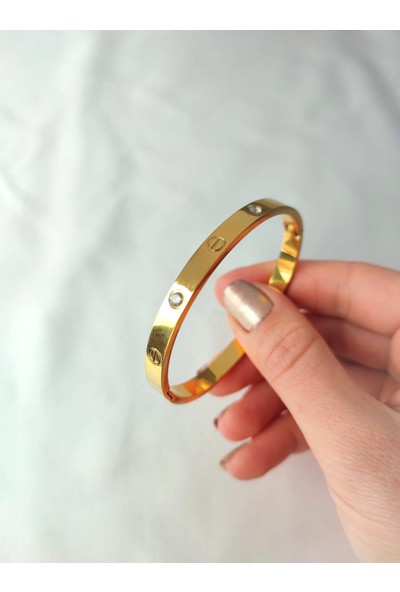 Evorya Paslanmaz Çelik Zirkon Taşlı Cartier Bileklik Gold Bilezik Evorya Paslanmaz Çelik Zirkon Taşlı Cartier Bileklik Gold Bilezik