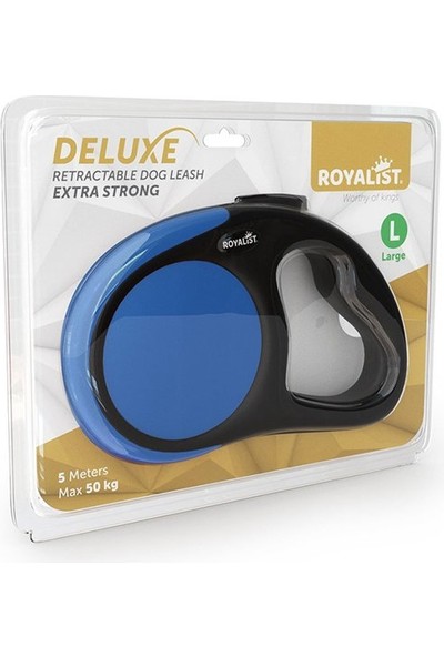 Royalist Deluxe Extra Strong Otomatik Köpek Gezdirme Tasması Mavi Large 5m Royalist Deluxe Extra Strong Otomatik Köpek Gezdirme Tasması Mavi Large 5m