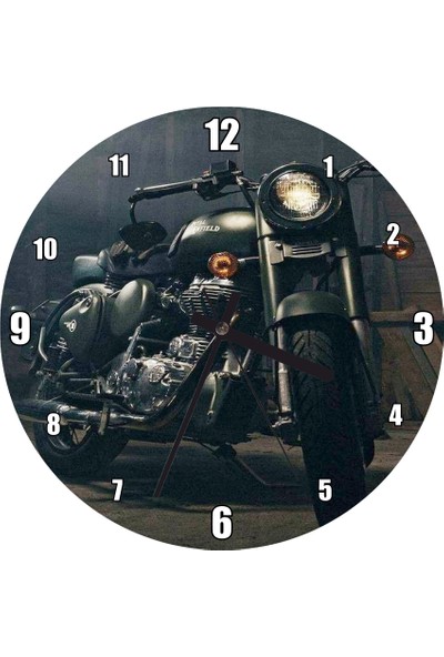 Cakatablo Siyah Modifiye Motosiklet Görseli Duvar Saati (Çap 30X30 Cm)
