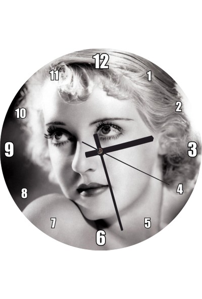 Cakatablo Bette Davis Hollywood Aktris Duvar Saati (Çap 30X30 Cm)