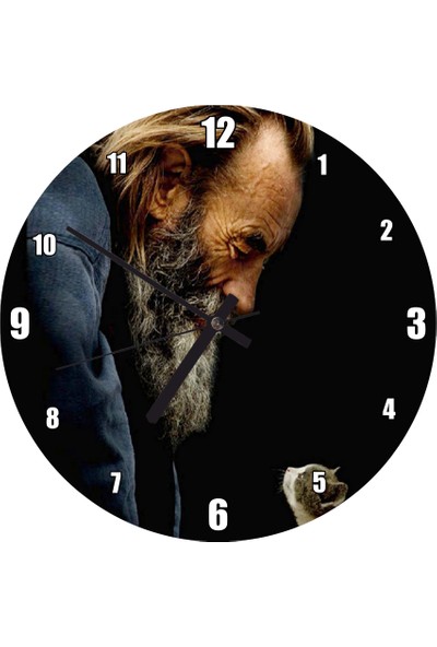 Cakatablo Sokak Adamı ve Kedi Görseli Duvar Saati (Çap 50X50 cm )