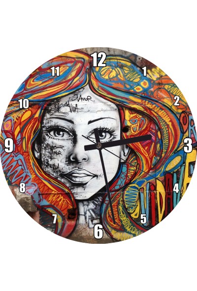 Cakatablo Duvar Boyama Afrikalı Kadın ve Renkli Saçları Duvar Saati (Çap 30X30 Cm)