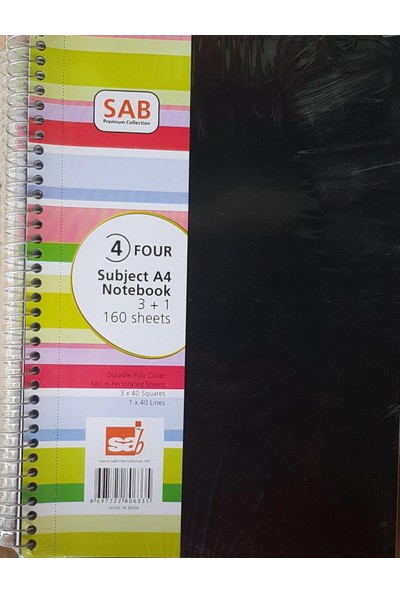 160 Yaprak 320 Sayfa 3+1 Spiralli Ayraçlı Defter Metal Helezon 3 Kareli ( 3X40 ) 1 Çizgili ( 40 )