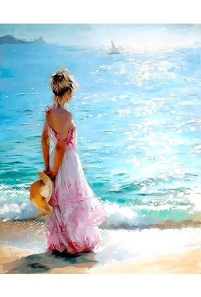 Hobi Tedarik Sahil ve Şapkalı Kadın Çerçeveli Sayılarla Boyama Hobi Seti 40 x 50 cm