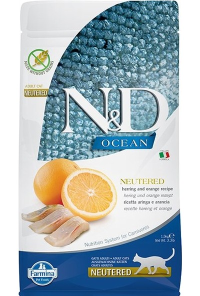 N&d Ocean Ringa Balıklı ve Portakallı Kısır Kedi Maması 1,5 kg