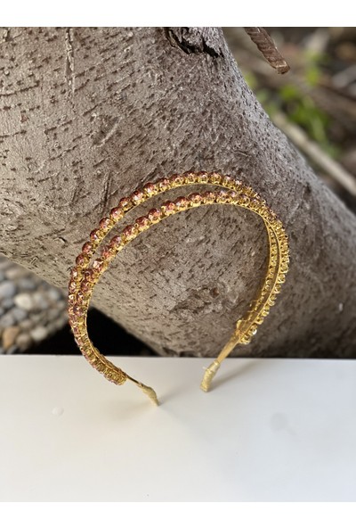 Whoknows Gold Renkli Taşlı Çift Sıralı Taç Saç Bandı