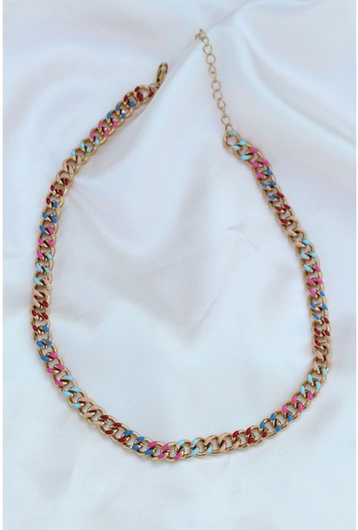 Modalem MD142 Çelik Renkli Mineli Zincir Tasarımlı Kolye