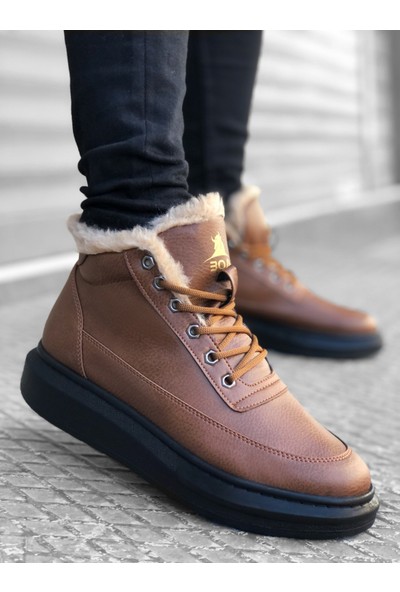 MD32847 Içi Kürklü Bağcıklı Taba Erkek Tarz Spor Bot