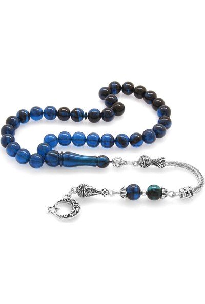 Nipora Kararmaz Metal Ayyıldız Püsküllü Küre Kesim Süzme Mavi-Siyah Sıkma Kehribar Tesbih Nipora Kararmaz Metal Ayyıldız Püsküllü Küre Kesim Süzme Mavi-Siyah Sıkma Kehribar Tesbih