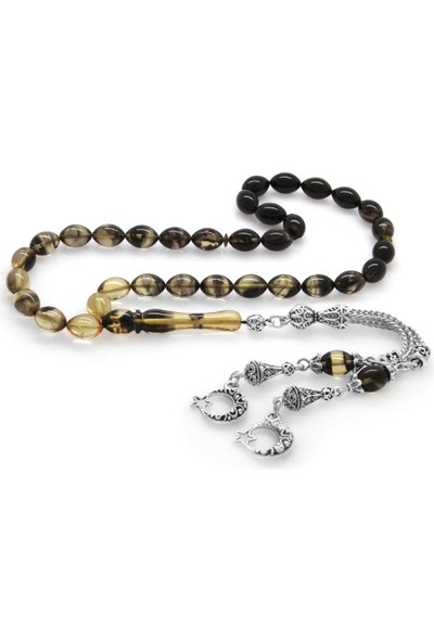 Nipora Kararmaz Metal Ayyıldız Püsküllü Arpa Kesim Süzme Siyah-Beyaz Ateş Kehribar Tesbih Nipora Kararmaz Metal Ayyıldız Püsküllü Arpa Kesim Süzme Siyah-Beyaz Ateş Kehribar Tesbih