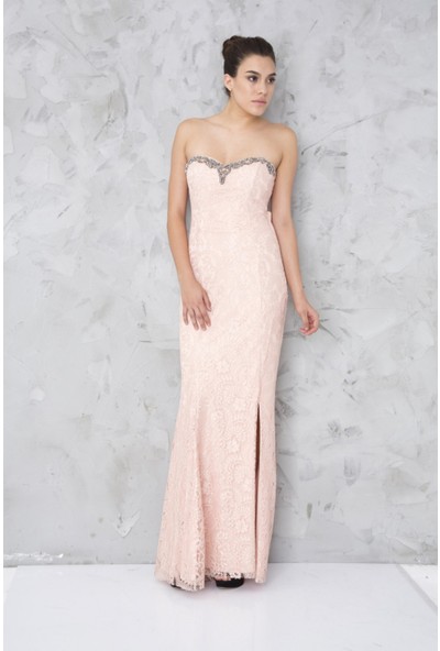 Hn Tekstil Uzun Pudra Krep Abiye Elbise N48053 Hn Tekstil Uzun Pudra Krep Abiye Elbise N48053