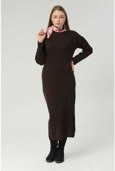 Hn Tekstil Kahverengi Kaşkorse Uzun Elbise