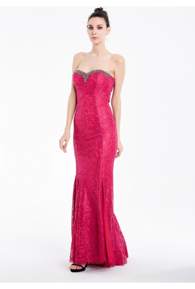 Hn Tekstil Fuşya Uzun Abiye Elbise N48230