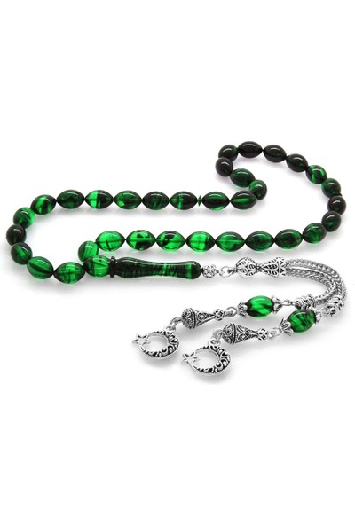 Nipora Kararmaz Metal Ayyıldız Püsküllü Arpa Kesim Süzme Yeşil-Siyah Ateş Kehribar Tesbih Nipora Kararmaz Metal Ayyıldız Püsküllü Arpa Kesim Süzme Yeşil-Siyah Ateş Kehribar Tesbih