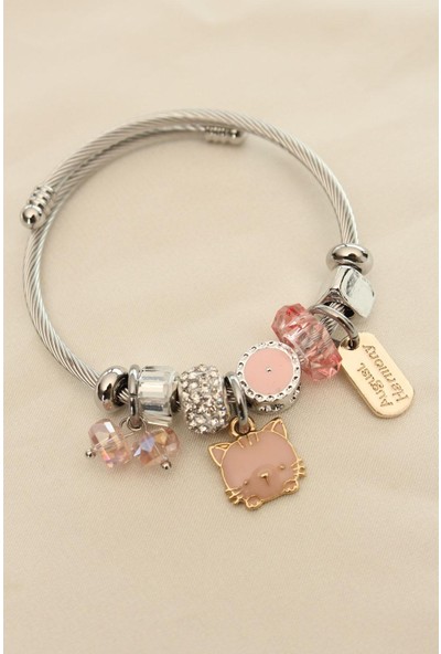 Erbilden Erb Kedi Figürlü Taşlı Charm Bilezik