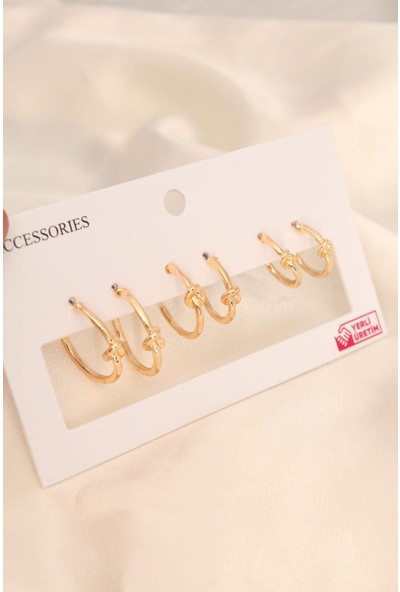Erbilden Erb Gold Renk Metal Büyüklü Küçüklü Düğüm Model Halka Küpe Seti Erbilden Erb Gold Renk Metal Büyüklü Küçüklü Düğüm Model Halka Küpe Seti