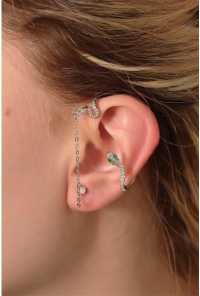 Erbilden Erb Çelik Gümüş Renk Taşlı Yılan Model Küpe Erbilden Erb Çelik Gümüş Renk Taşlı Yılan Model Küpe