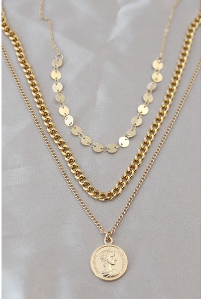 Erbilden Erb Gold Renk Metal Madalyon Tasarımlı Çoklu Kadın Kolye