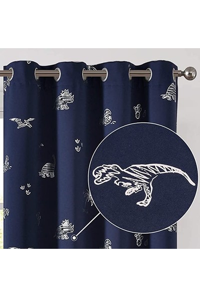 Erkek Çocuk Odası Için Lacivert Dinozor Karartma Perdeleri