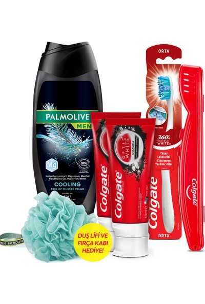 Colgate Beyazlatıcı Diş Macunu 50ML X2,orta Diş Fırçası,palmolive Men 500 ml Duş Jeli+Lif&fırça Kabı Colgate Beyazlatıcı Diş Macunu 50ML X2,orta Diş Fırçası,palmolive Men 500 ml Duş Jeli+Lif&fırça Kabı