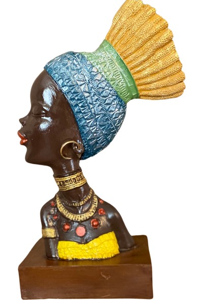 Tasarloxi Küpeli Sağa Bakan Afrikalı Kız Biblo Heykel