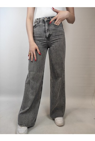 Eylül Moda Kadın Jean Yüksek Bel 5 Cep Bol Paça Pantonlon - Antrasit - 26 Eylül Moda Kadın Jean Yüksek Bel 5 Cep Bol Paça Pantonlon - Antrasit - 26