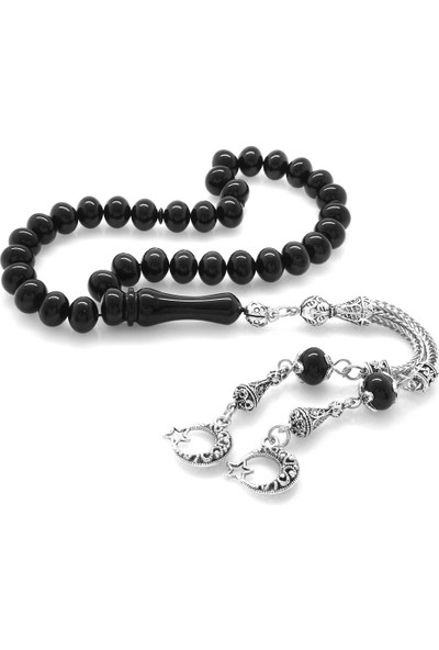 Nipora Kararmaz Metal Ayyıldız Püsküllü Tekerlek Kesim Siyah Sıkma Kehribar Tesbih Nipora Kararmaz Metal Ayyıldız Püsküllü Tekerlek Kesim Siyah Sıkma Kehribar Tesbih