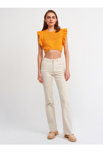 70255 Ispanyol Paça Dikişsiz Pantolon-Ekru