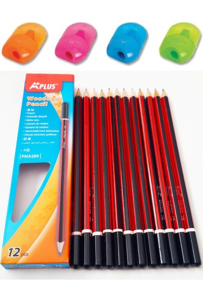 Faber-Castell Apple Neon Kalemtıraş Renk Seçmeli 1 Adet & 12 Adet A-Plus Kırmızı Siyah Desenli Mercanlı Köşeli Kurşun Kalem Faber-Castell Apple Neon Kalemtıraş Renk Seçmeli 1 Adet & 12 Adet A-Plus Kırmızı Siyah Desenli Mercanlı Köşeli Kurşun Kalem