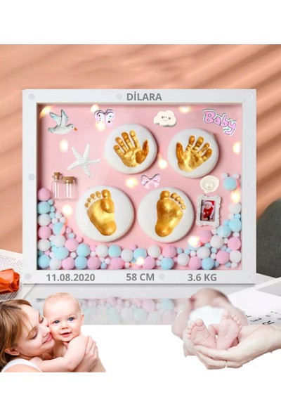 Hayalimkapimda Bebek El Ayak Izi Hatıra Seti Çerçevesi ve Kapı Süsü
