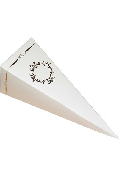 Darksent Beyaz Üzerine Yaldız Baskılı Külah Lokum Kutusu Sünnet Şeker Lokum Mevlüt Kutusu 50 Adet