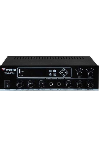 Westa WM-605U Trafolu 2 Kanallı Kontrollü Mikser Amfi Westa WM-605U Trafolu 2 Kanallı Kontrollü Mikser Amfi