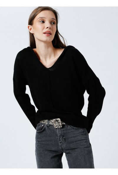 Fabrika Kerman Kapüşonlu Geniş Fit Siyah Kadın Kazak