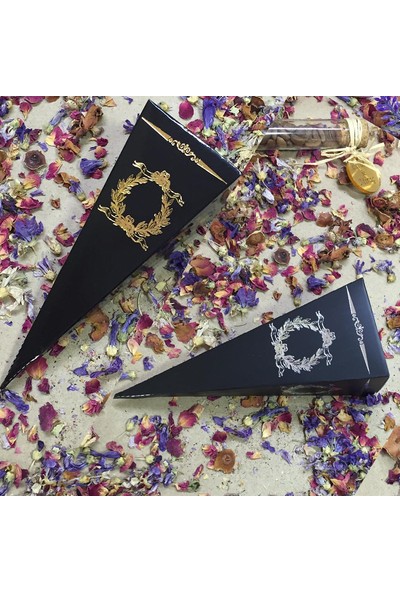 Darksent Siyah Üzerine Yaldız Baskılı Külah Lokum Kutusu Sünnet Şeker Lokum Mevlüt Kutusu 50 Adet