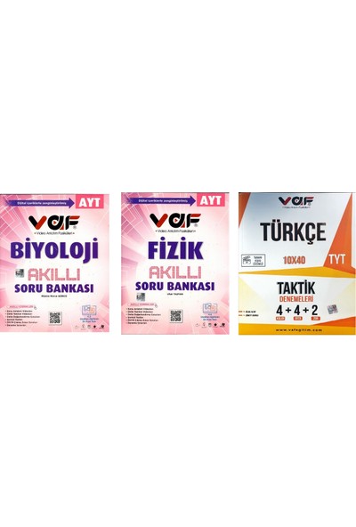 Vaf Yayınları YKS AYT Soru Bankası Biyoloji - AYT Soru Bankası Fizik - TYT Taktik Dnm 10X40 Türkçe