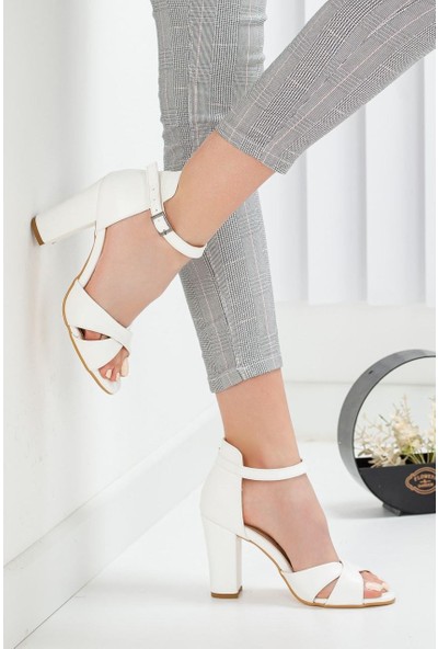 Hayalimdeki Ayakkabı Jany Topuklu Beyaz Cilt Ayakkabı 40