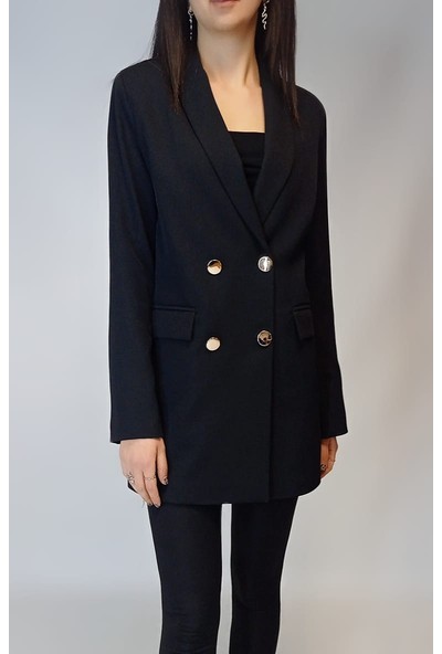 Oyya Gold Düğmeli Kahverengi Astarlı Kadın Blazer Ceket