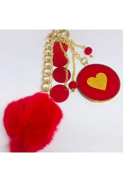 Hc Boutique Kalp Objeli Gold Zincirli Anahtarlık