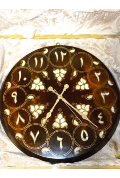 Puhu Ahşap Aksesuar Ceviz Ağacından Sedef Kakma El Işçiliği Ahşap Duvar Saati