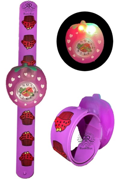 Hyd Çilek Figürlü Saat Pat Pat Işıklı Çocuk Kol Saati