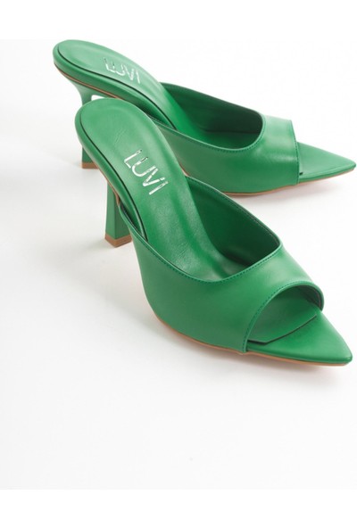 Luvi Reya Yeşil Cilt Kadın Topuklu Terlik