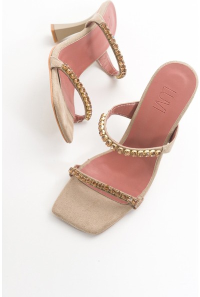 Luvi Bowı Ten Süet Taşlı Kadın Topuklu Terlik