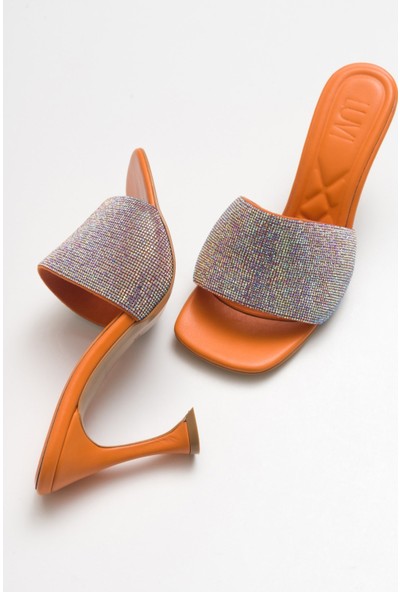 Luvi Honey Turuncu Taşlı Kadın Topuklu Terlik Luvi Honey Turuncu Taşlı Kadın Topuklu Terlik