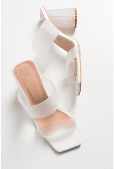 Luvi 1252 Beyaz Cilt Topuklu Kadın Terlik