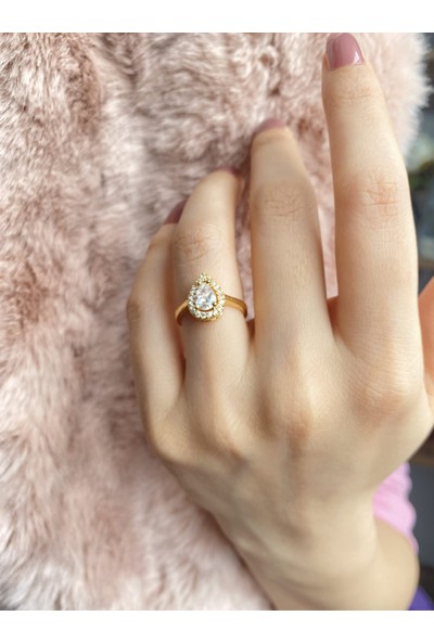 Balyan Taşlı Su Damlası Yüzük Gold