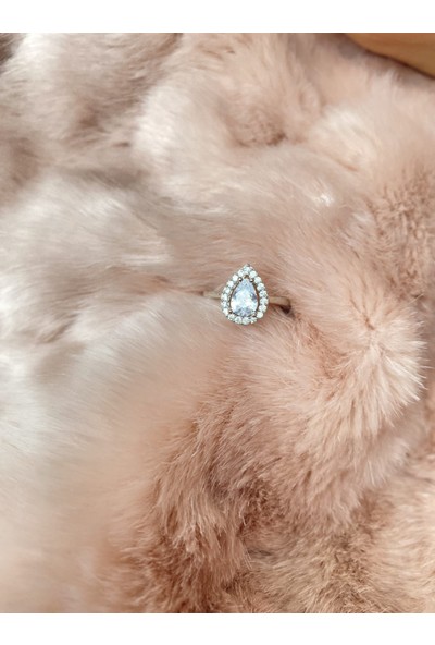 Balyan Taşlı Su Damlası Yüzük Gümüş