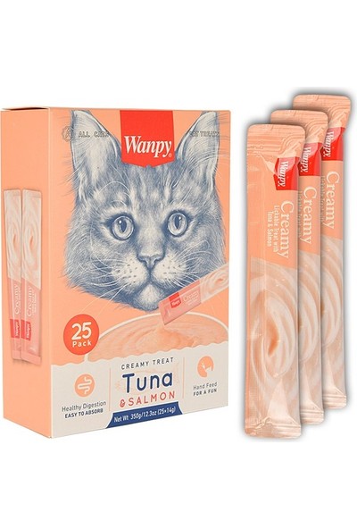 Wanpy Ton Balıklı ve Somonlu Likit Sıvı Kedi Ödül 25LI X14 gr Wanpy Ton Balıklı ve Somonlu Likit Sıvı Kedi Ödül 25LI X14 gr
