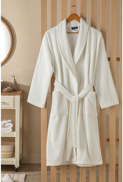 English Home Glory Pamuklu Şal Yaka Bornoz L-Xl Beyaz
