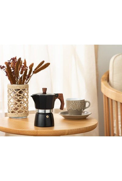 Celebrate Alüminyum 3 Cup Moka Pot 150 ml Siyah