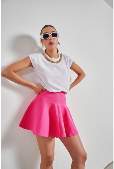 MyLove Yüksek Bel Triko Etek Fuşya